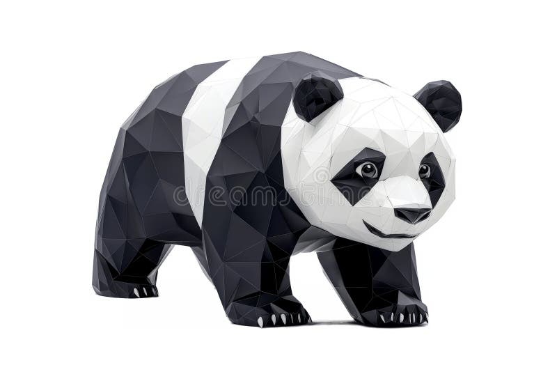 Panda with Geometric Glowing Patterns in Black and White, Low Poly on a ...