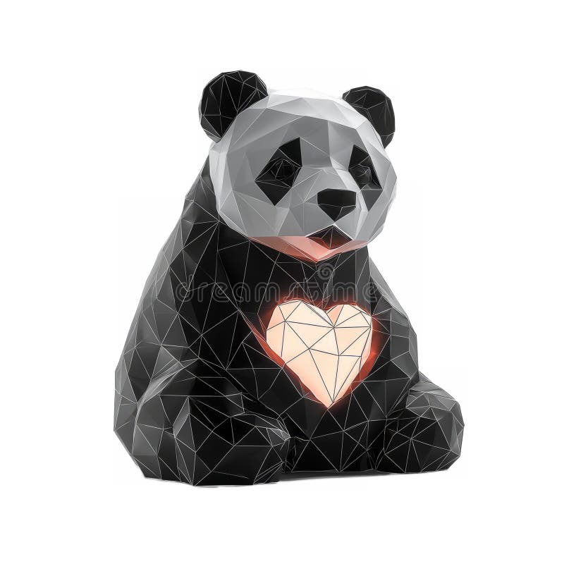 Panda with Geometric Glowing Patterns in Black and White, Low Poly on a ...