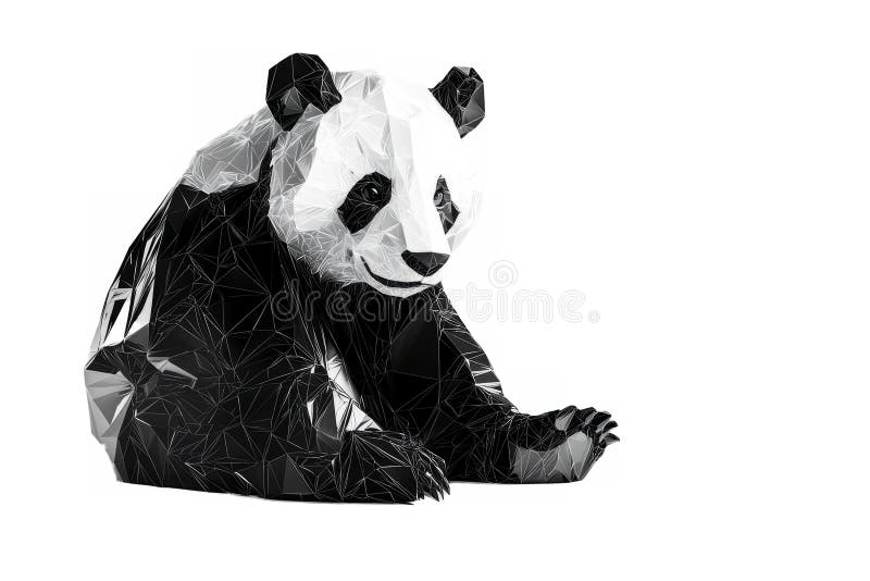 Panda with Geometric Glowing Patterns in Black and White, Low Poly on a ...