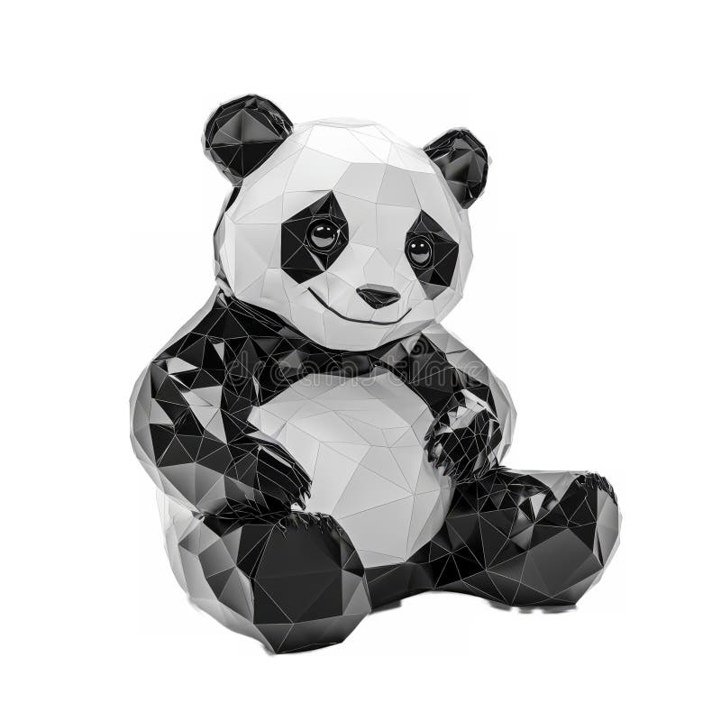 Panda with Geometric Glowing Patterns in Black and White, Low Poly on a ...