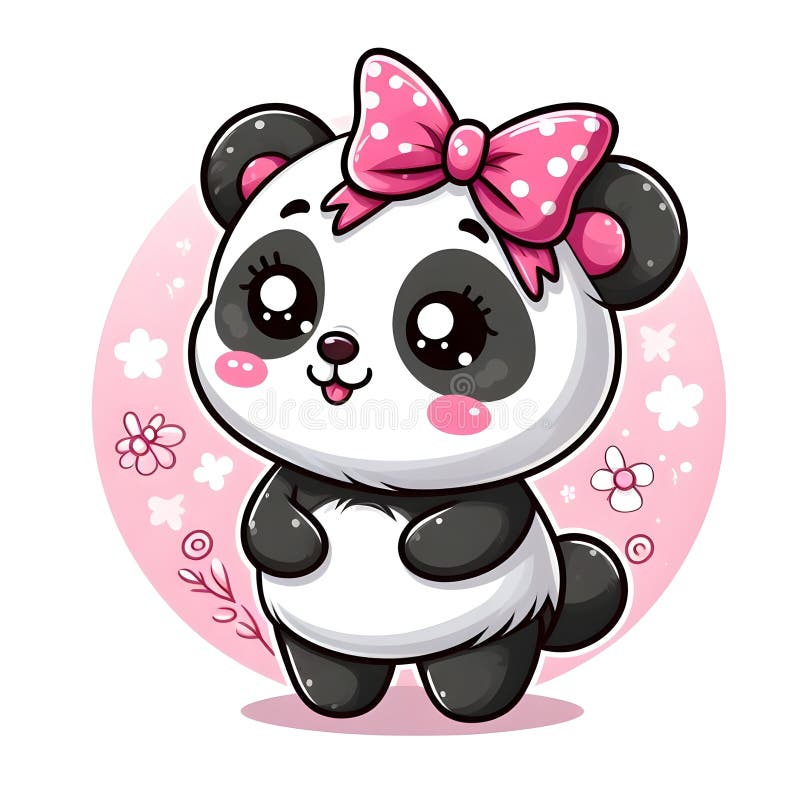 Panda girl with pink bow stock illustration. Illustration of decor ...