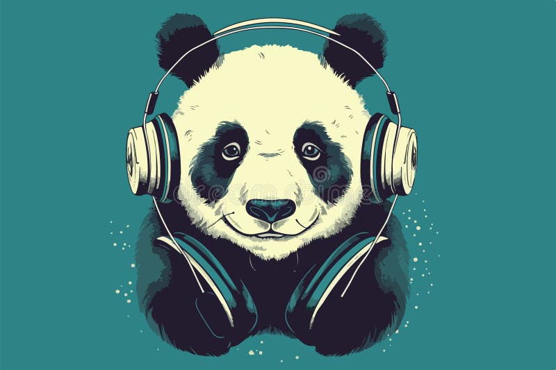 Panda with Headphones Vintage Vector Stock Vector - Illustration of ...