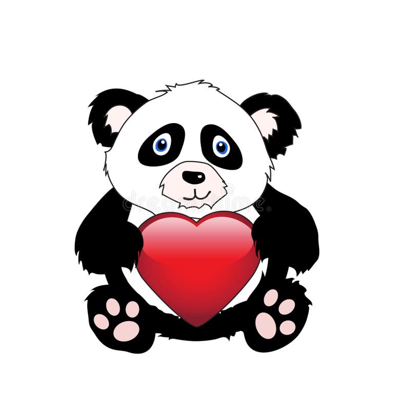 Cartoon Panda Holding Red Heart Illustration Stock Illustrations – 201 ...