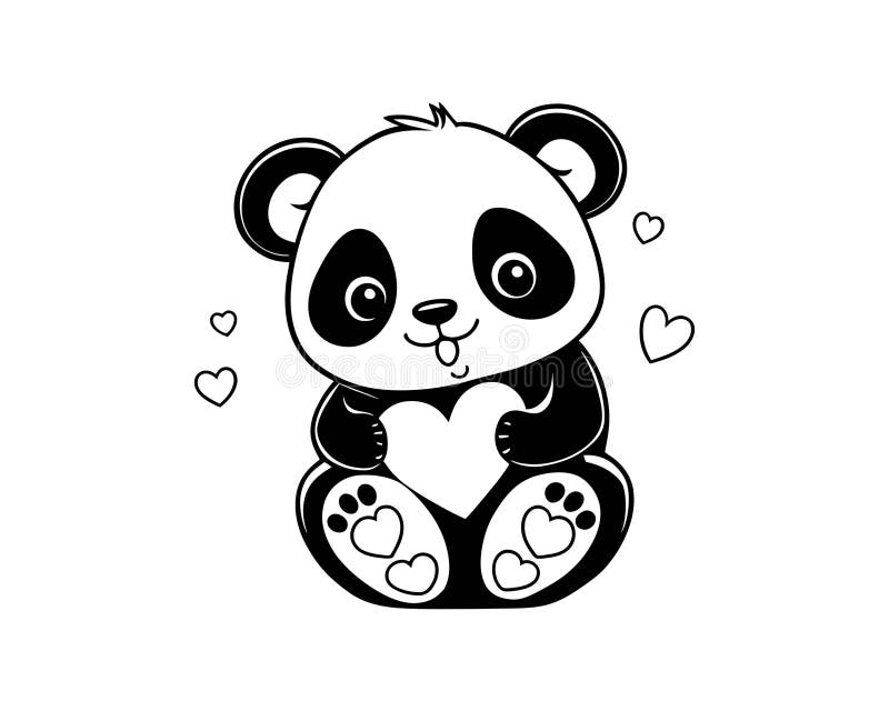 Cute Baby Panda Holding Love Heart Stock Illustrations – 342 Cute Baby ...