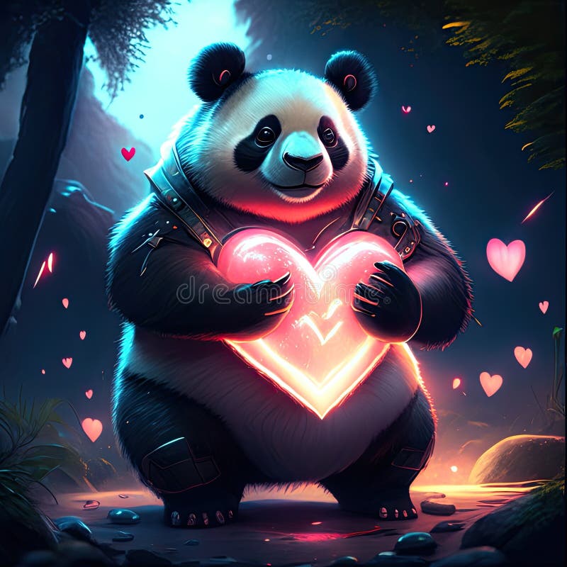 Giant Panda Hugging Heart Panda With A Heart In His Hands 3d