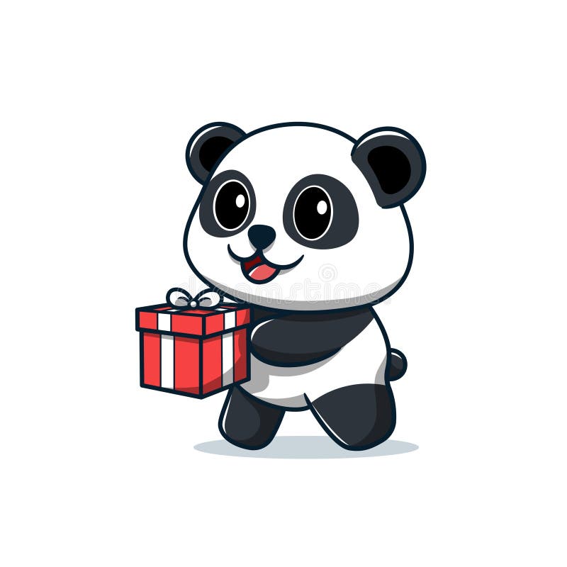 Panda Holding Gift Box. Vector Clip Art Illustration with Simple Gradients. Stock Vector ...