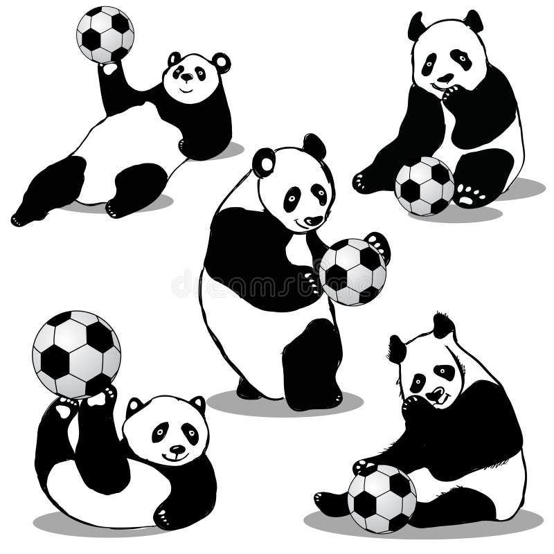 Panda Holds Soccer Ball stock illustration. Illustration of doodle ...