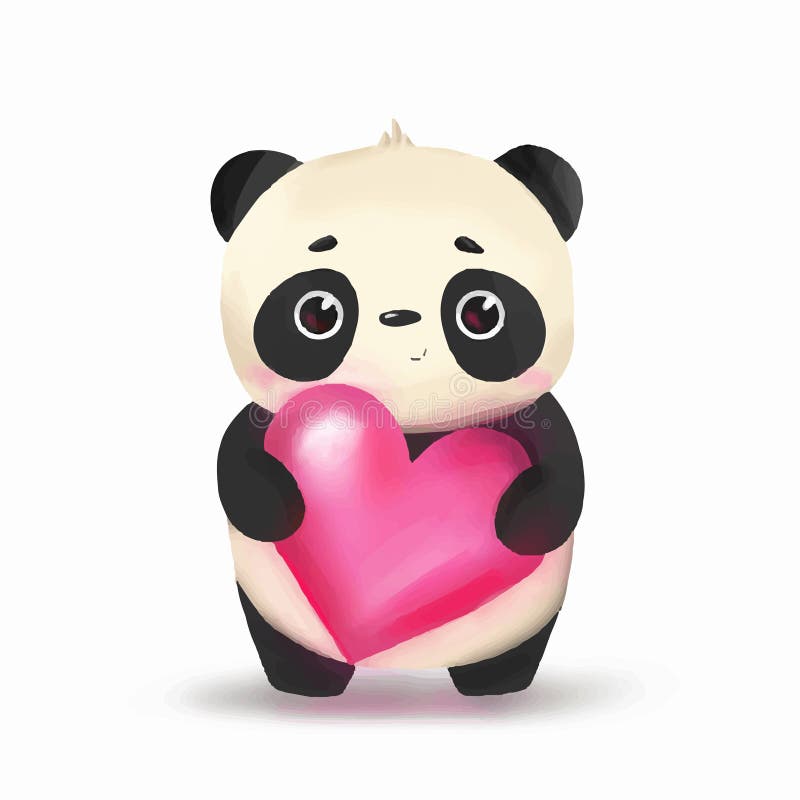 Panda Illustration Heart Postcard Baby Cute Stock Illustration ...