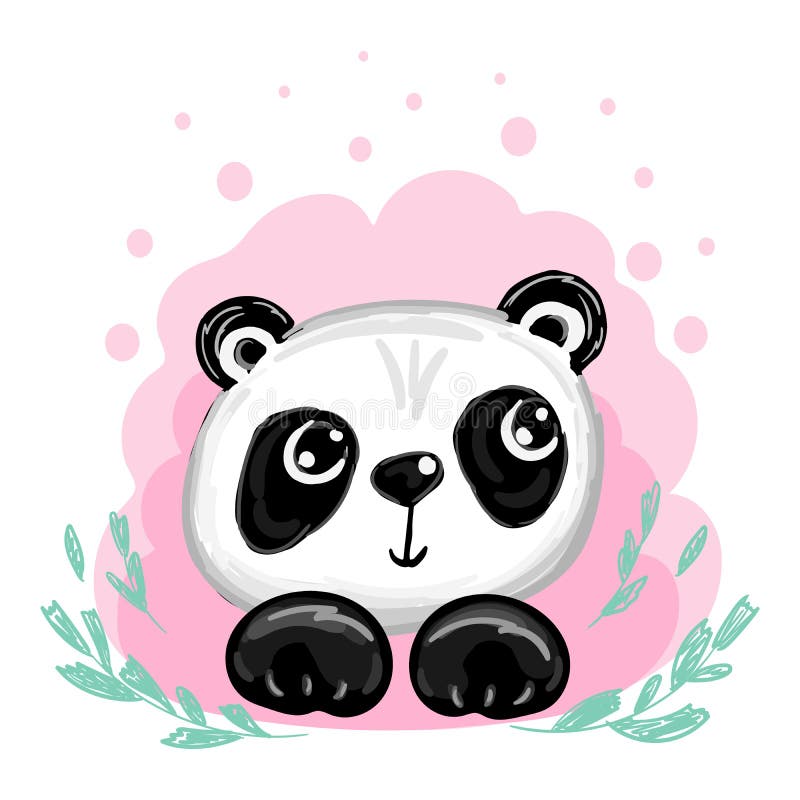 Panda Illustration Vector, Cute Panda Head Print Isolated on White ...