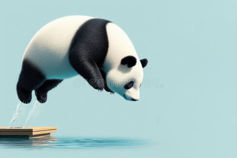 Panda Jumping from a Springboard into the Water. Space for Text. Stock ...