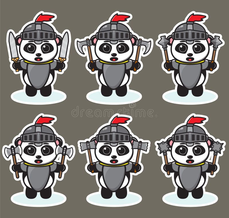 Vector Illustration of Cute Panda Knight Cartoon with Dual Weapon ...