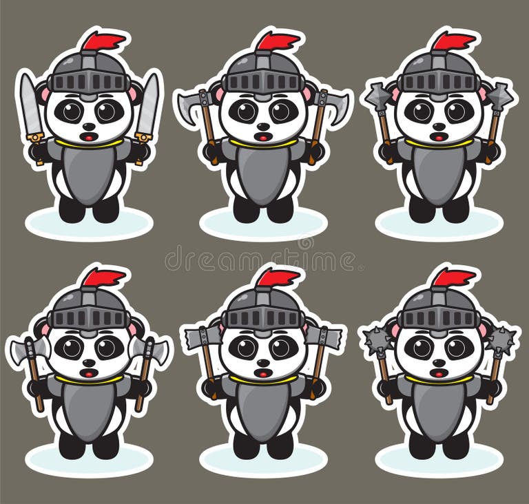 Vector Illustration of Cute Panda Knight Cartoon with Dual Weapon ...
