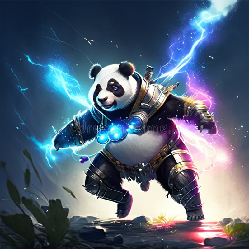 A Panda with a Lightning in His Hand. 3D Rendering Generative AI Stock ...