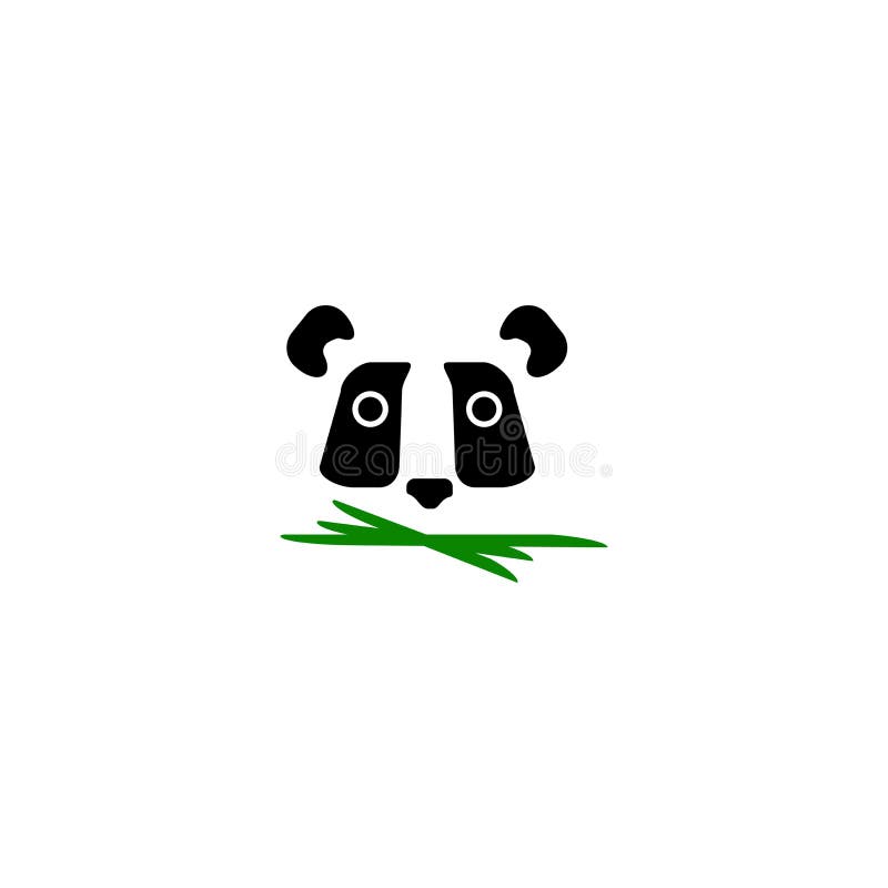 Panda Logo Simple Design, Silhouette of a Panda`s Head and Green Grass ...