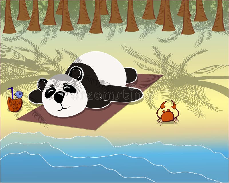 Panda lying on the beach stock vector. Illustration of summer - 43484428