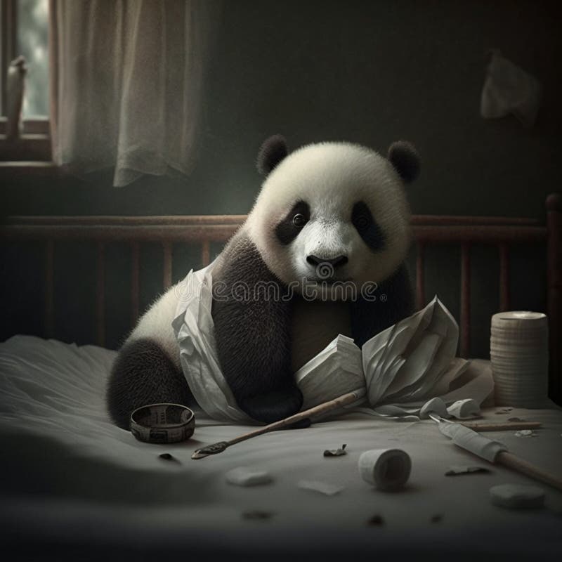 A Panda Lying in Bed with a Bandage. AI Stock Illustration ...