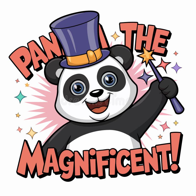 Panda Magician Performing with Wand and Top Hat in Cartoon Illustration ...