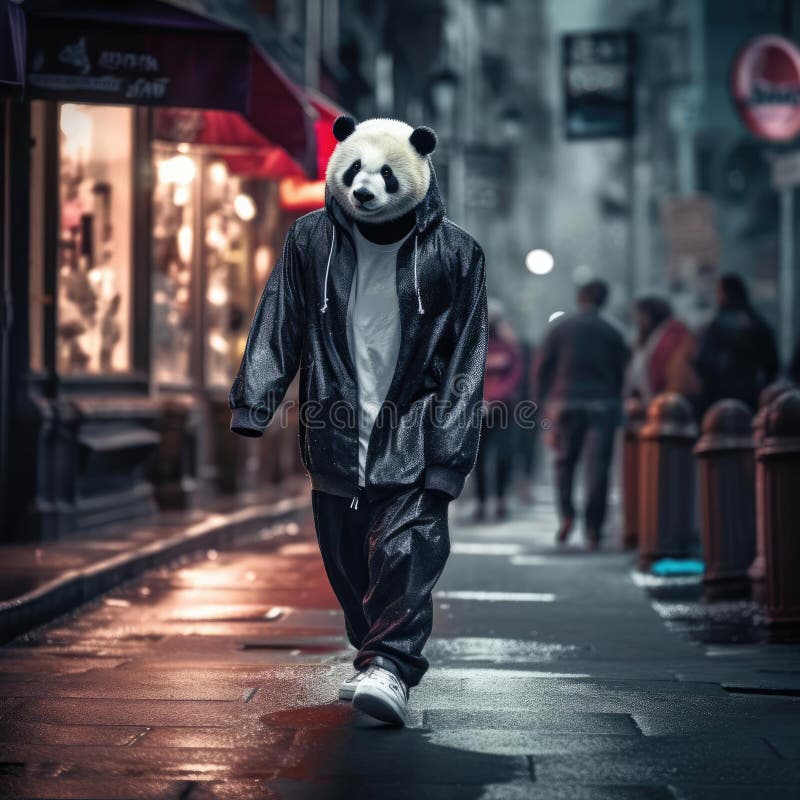 A Panda Man Walks through the City Stock Illustration - Illustration of ...