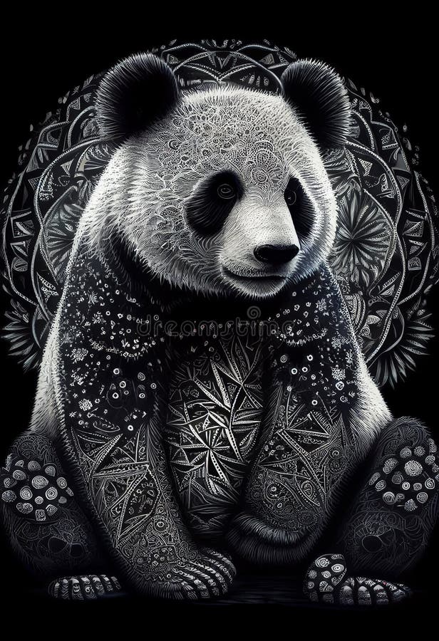 Panda with Mandala Style on Black Background. AI Generated Stock ...