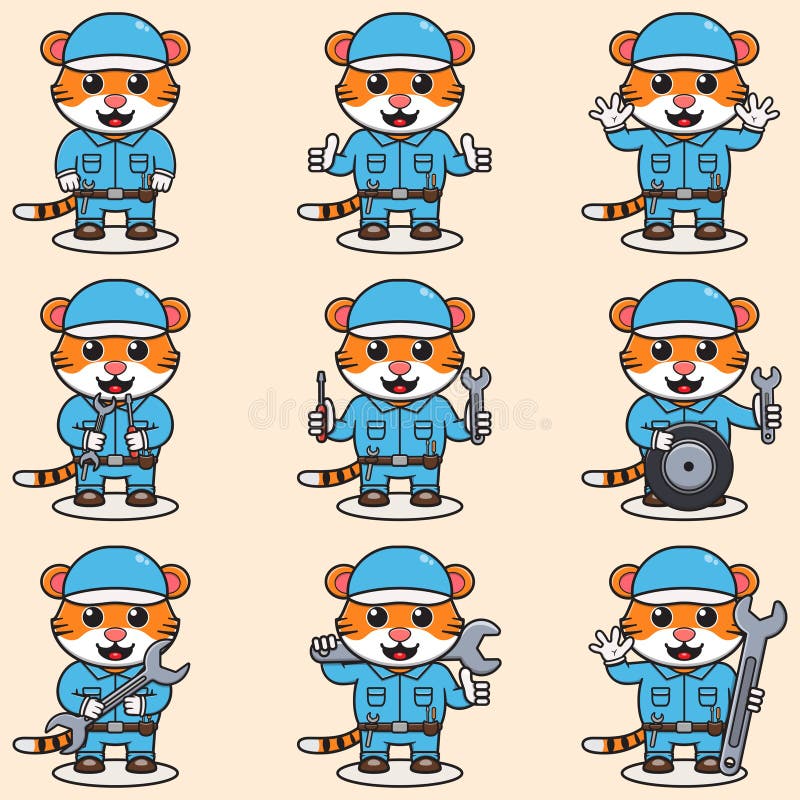 Mascot Cartoon of Cute Tiger Wearing Mechanic Uniform and Cap Stock ...
