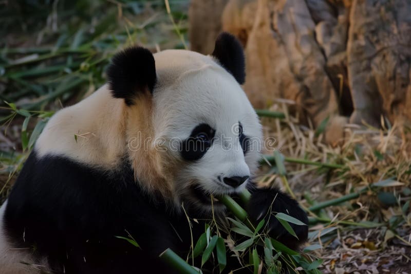 Panda Munching Bamboo, Dusk Light Softening Edges Stock Image - Image ...
