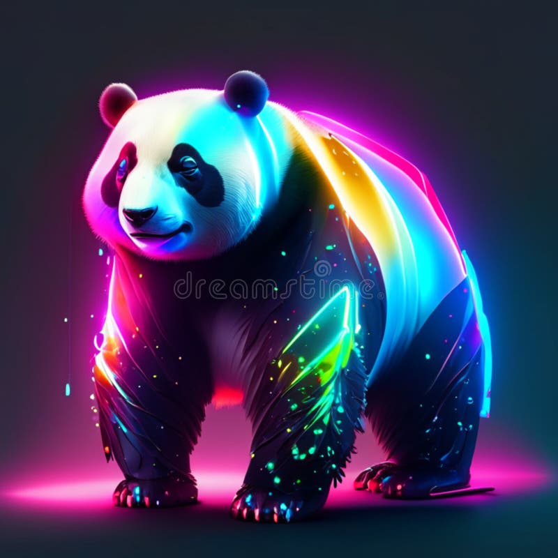 Panda in Neon Light. 3d Illustration Stock Illustration - Illustration ...
