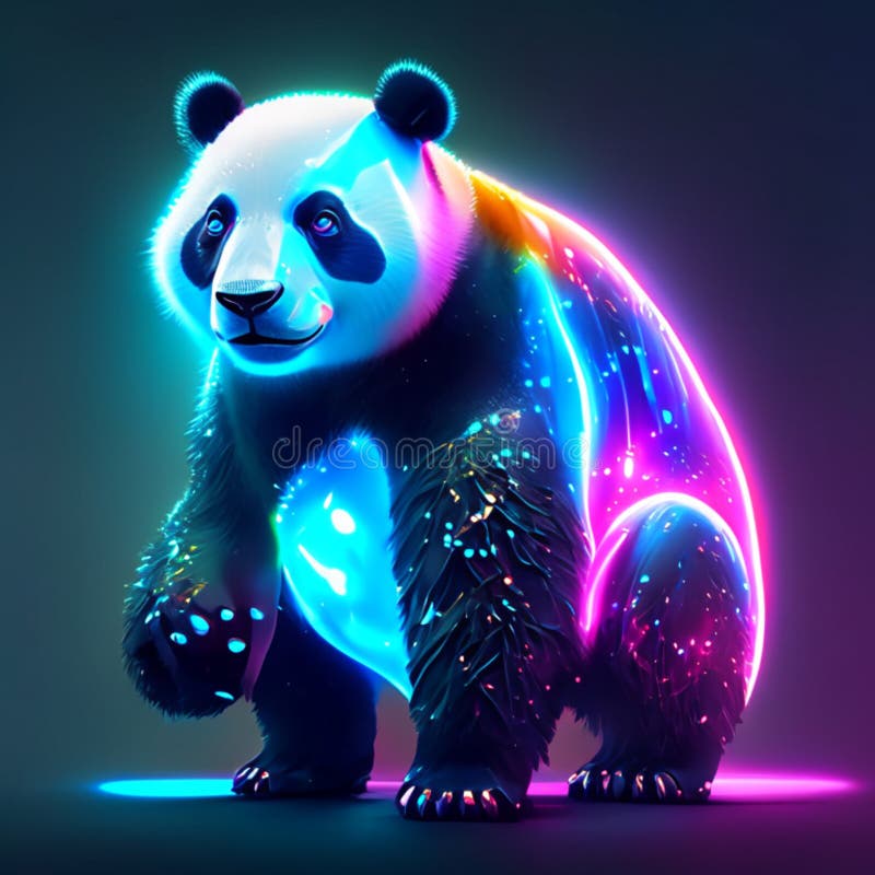 Panda in Neon Light. 3d Rendering, 3d Illustration Stock Illustration ...