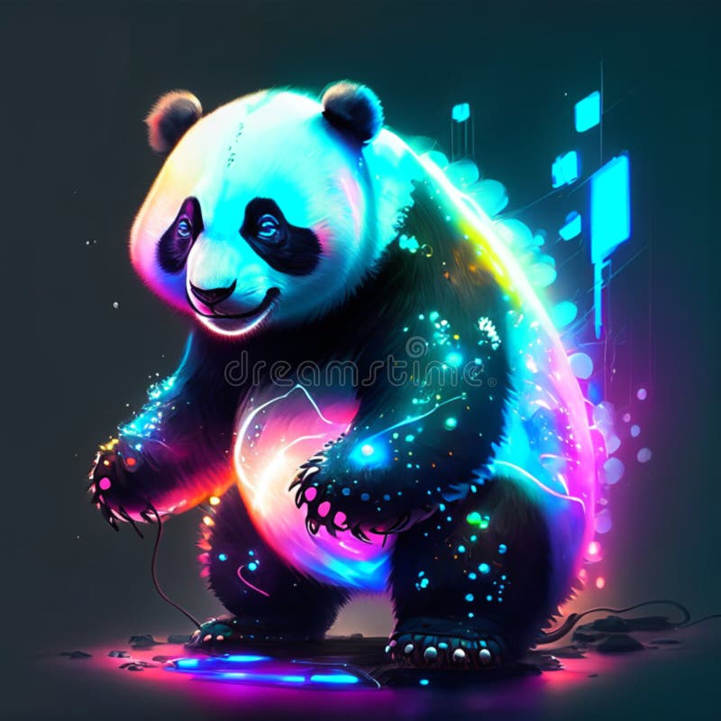Panda in a Neon Light. 3D Rendering. 3D Illustration Stock Illustration ...
