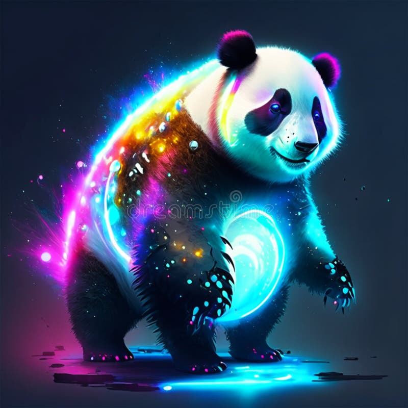 Panda in Neon Light. 3d Rendering, 3d Illustration Stock Illustration ...