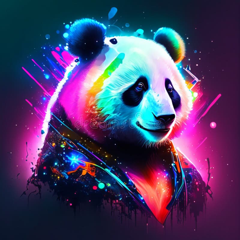 Panda in Neon Light. Hand-drawn Illustration. Vector Stock Illustration ...