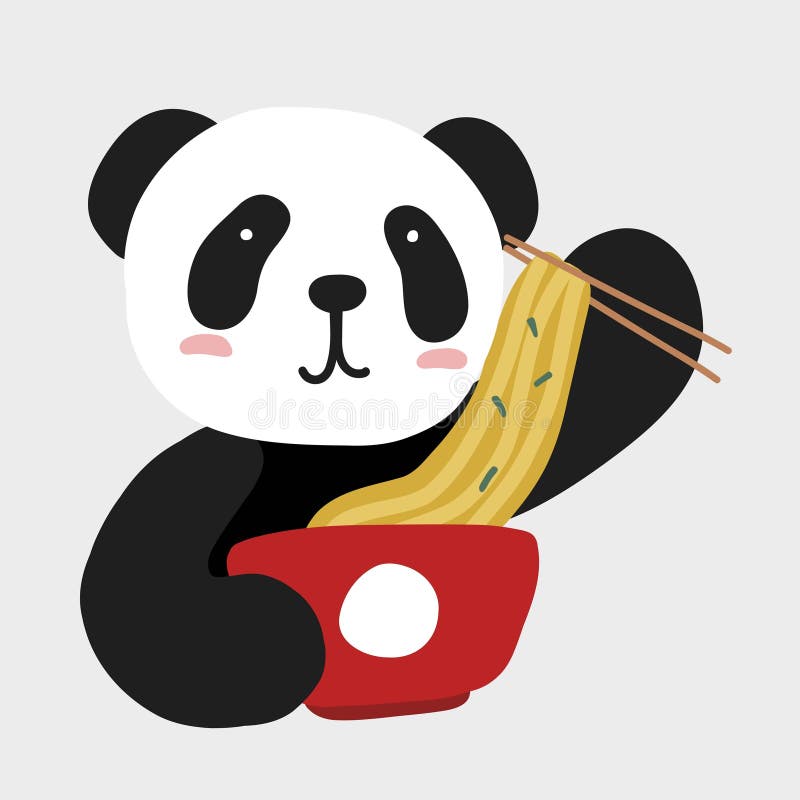 Panda Eat Noodle Cartoon Illustration Stock Vector - Illustration of ...