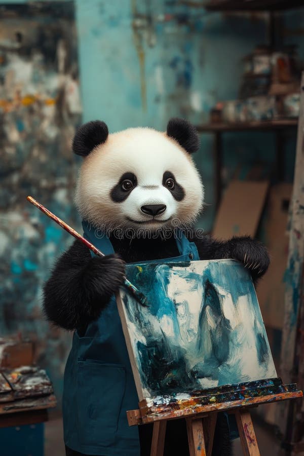 Panda Painter in Art Studio Stock Illustration - Illustration of ...