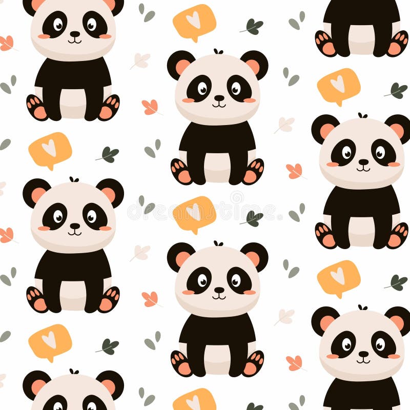 Panda. Pattern with Cute Panda and Decorative Elements in Flat Style ...