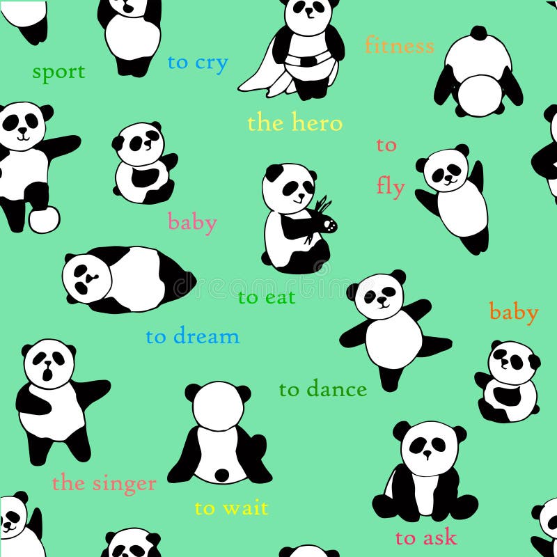 Seamless Cute Watercolor Panda Pattern Stock Vector - Illustration of ...