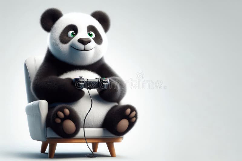 Panda Playing on a Game Console in a Chair. Space for Text. Stock Image ...