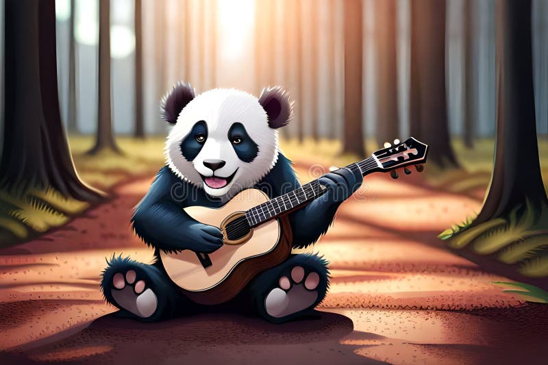 Panda playing guitar stock illustration. Illustration of animal - 275625647