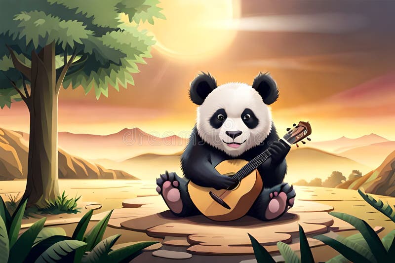 Panda playing guitar stock illustration. Illustration of character ...