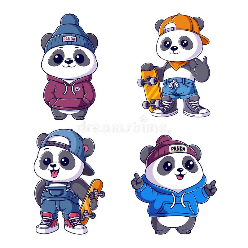 Panda Playing Skateboard, Package Design Stock Illustration ...
