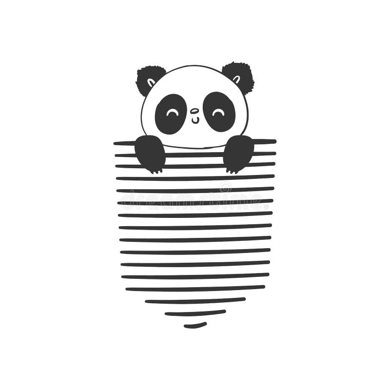 Panda in Pocket. Cute Drawn Panda. Sketch Drawing for Design Stock ...
