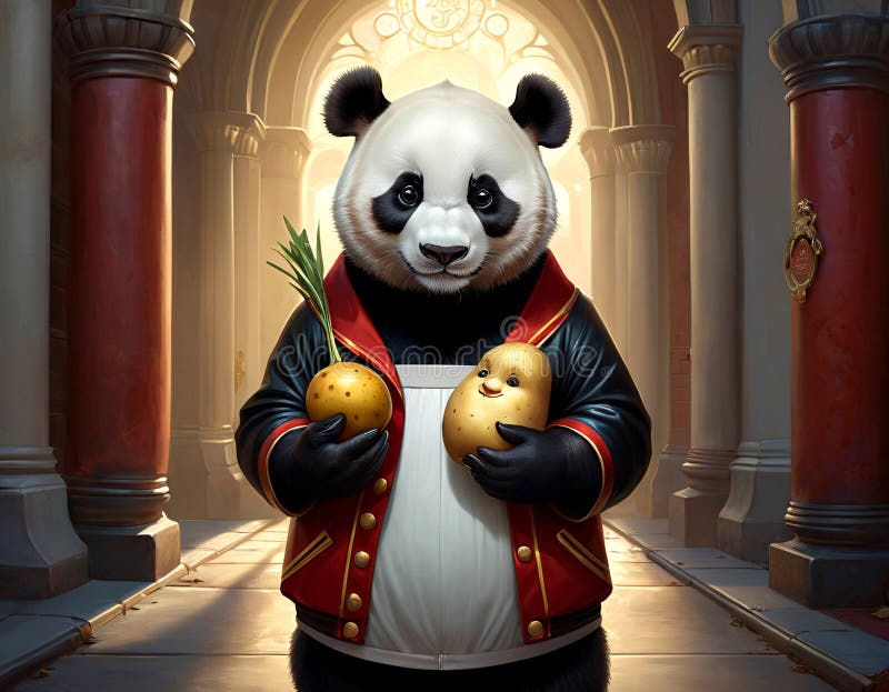Panda with Potatoes. stock illustration. Illustration of white - 329006088