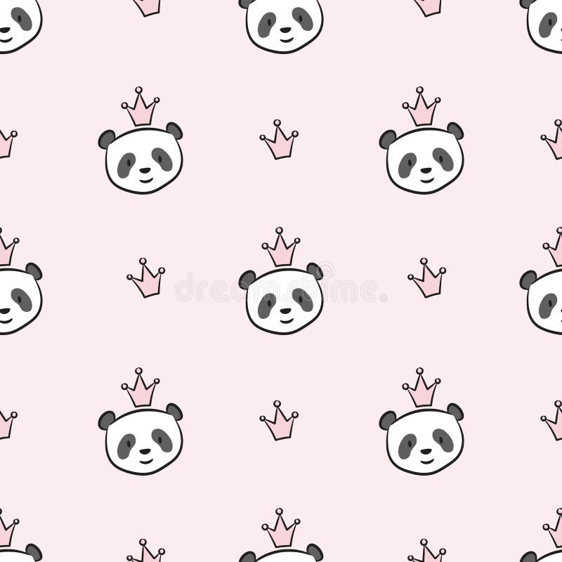 Panda Princess Background, Cute Vector Pattern, Seamless Background ...