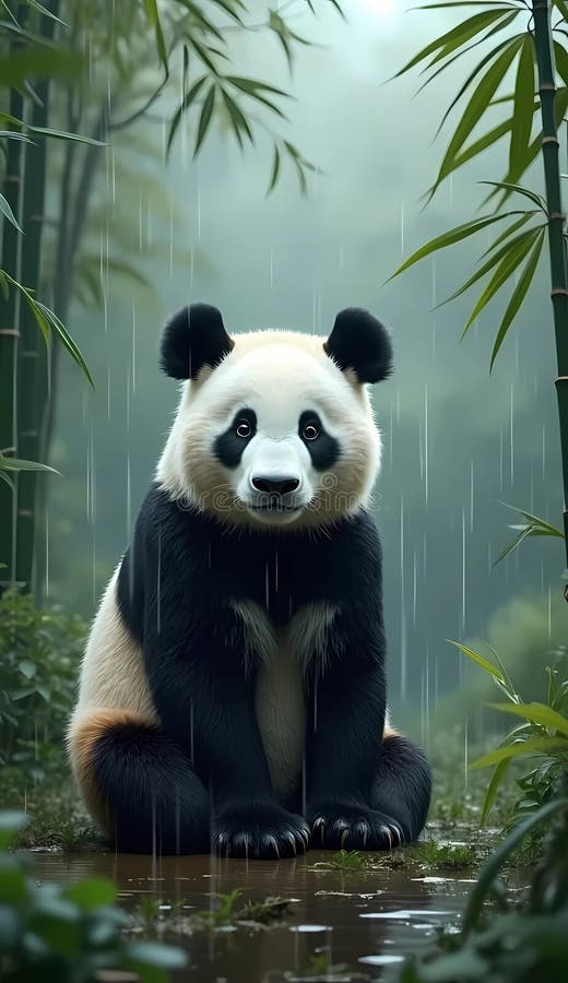 A Panda in the Rain Generative AI Stock Image - Image of whiskers ...