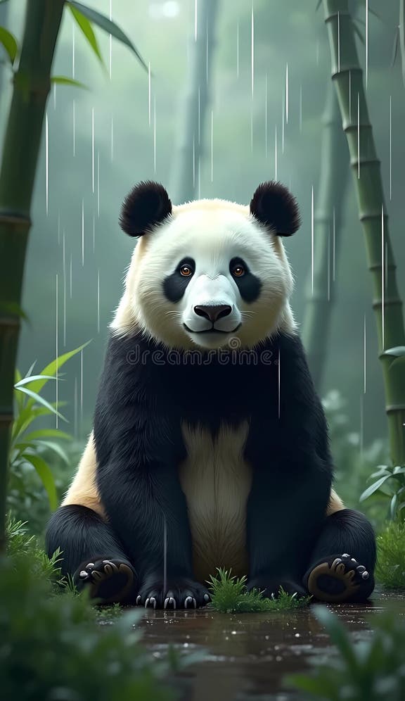A Panda in the Rain Generative AI Stock Image - Image of dancing ...