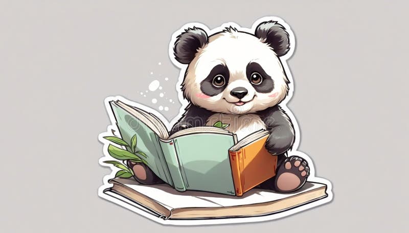 Panda reading a book stock illustration. Illustration of panda - 298682553
