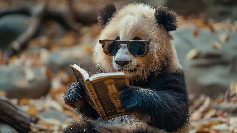 Panda Reading a Book stock illustration. Illustration of white - 327355795