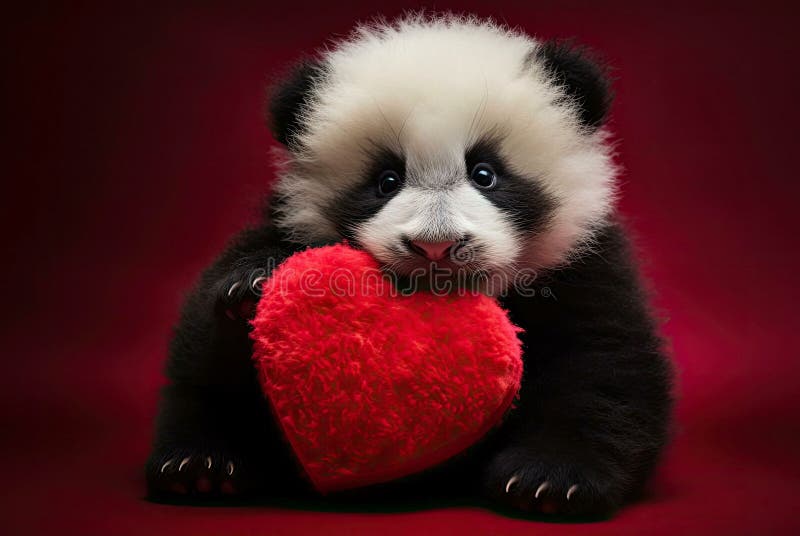 Panda with Heart Panda with Red Heart Stock Illustration - Illustration ...