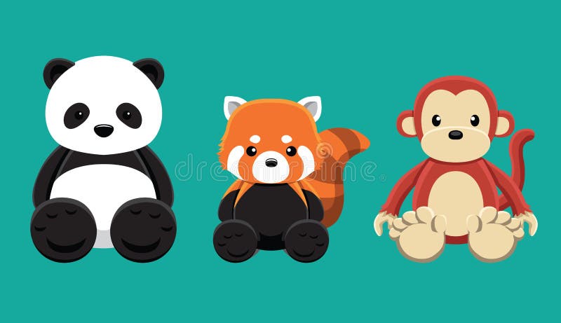 Panda Red Panda Monkey Doll Set Cartoon Vector Illustration Stock ...