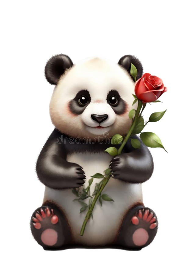 Panda with Red Rose Graphic for Valentine S Day Stock Image ...
