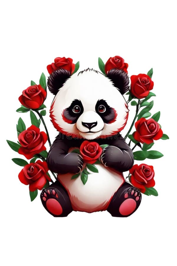 Panda with Red Rose Graphic for Valentine S Day Stock Photo ...