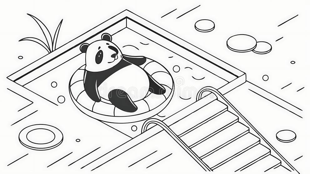 Panda Relaxation: Cartoon Panda in a Pool Stock Illustration ...